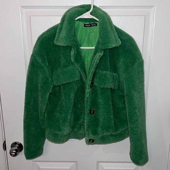 SHEIN | Jackets & Coats | Shein Green Fur Jacket | Poshmark